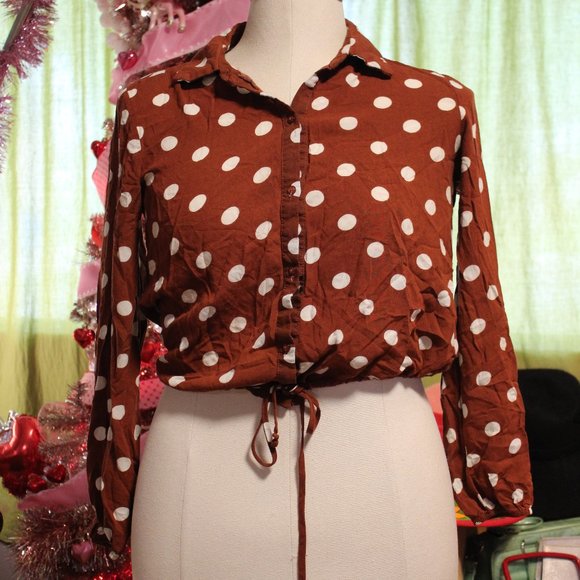 Lily White | Tops | Lily White Rust Colored White Polka Dot Blouse ...